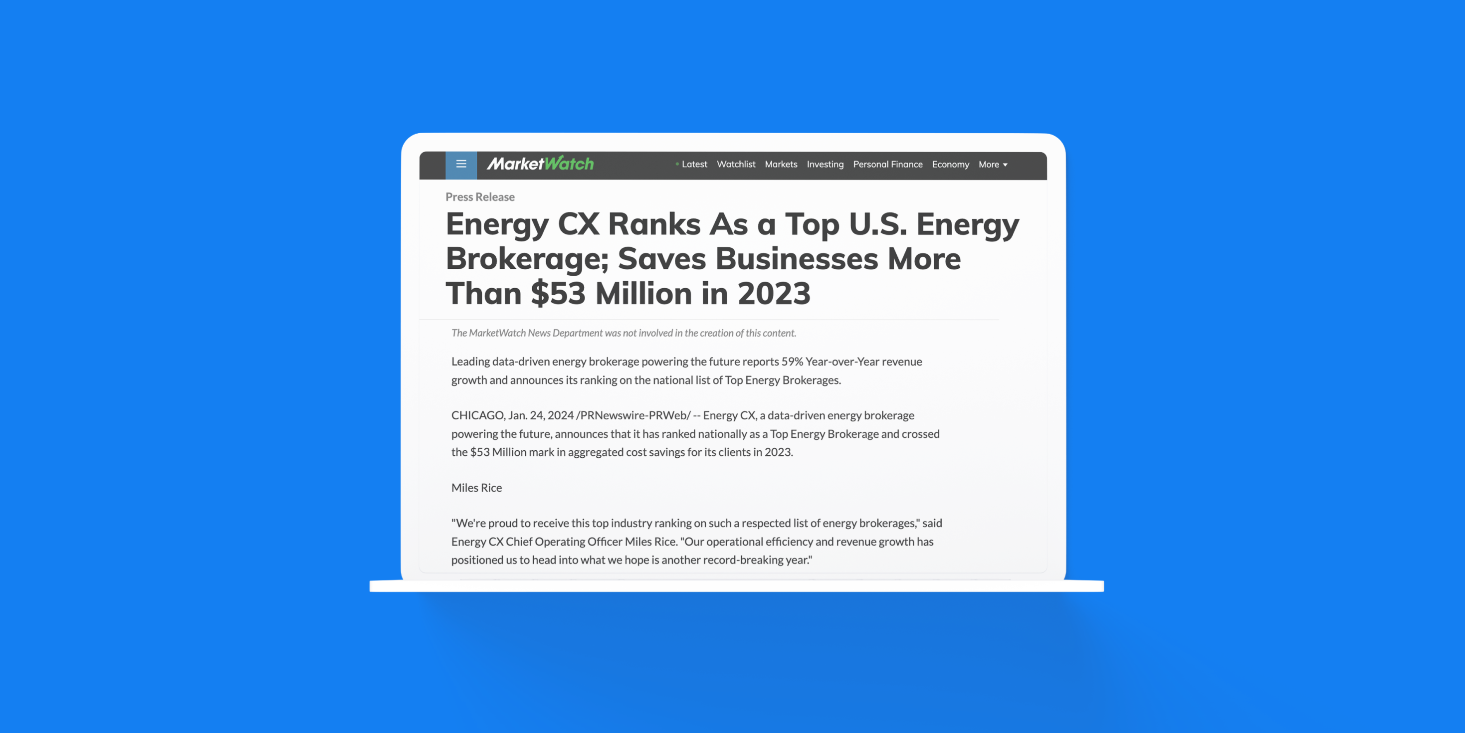 Featured in MarketWatch: Energy CX ranks as a Top U.S. Energy Brokerage